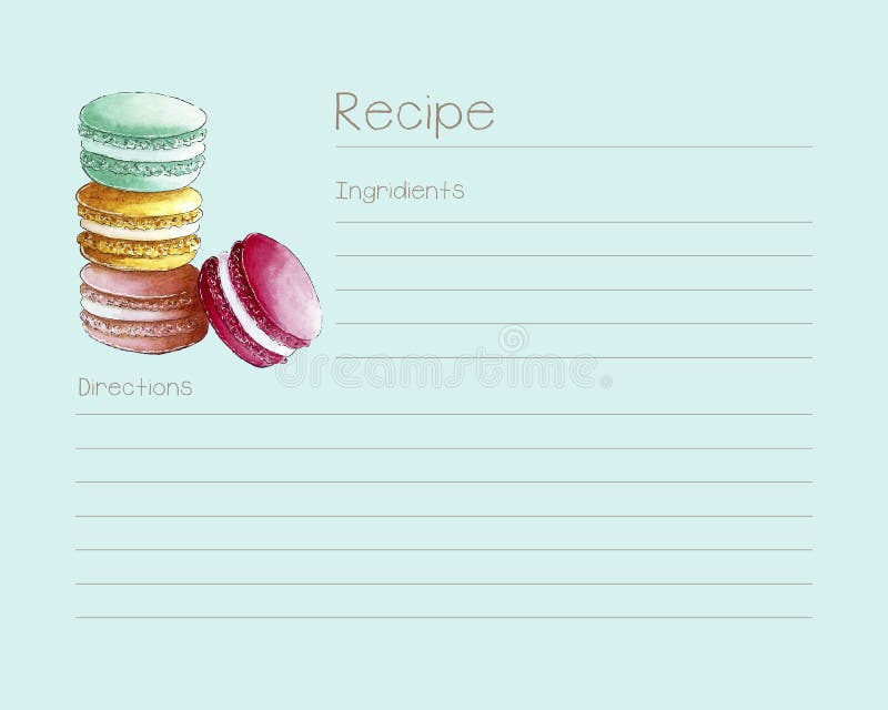 Recipe Template for Notes. Blue Background with Watercolor Macaroons ...