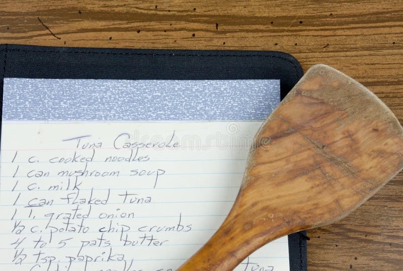 Recipe and Wooden Spoon stock photo. Image of tuna, horizontal - 28323688