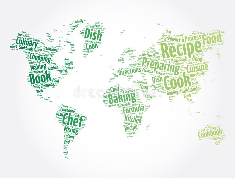 Recipe Word Cloud in Shape of World Map, Concept Background Stock ...