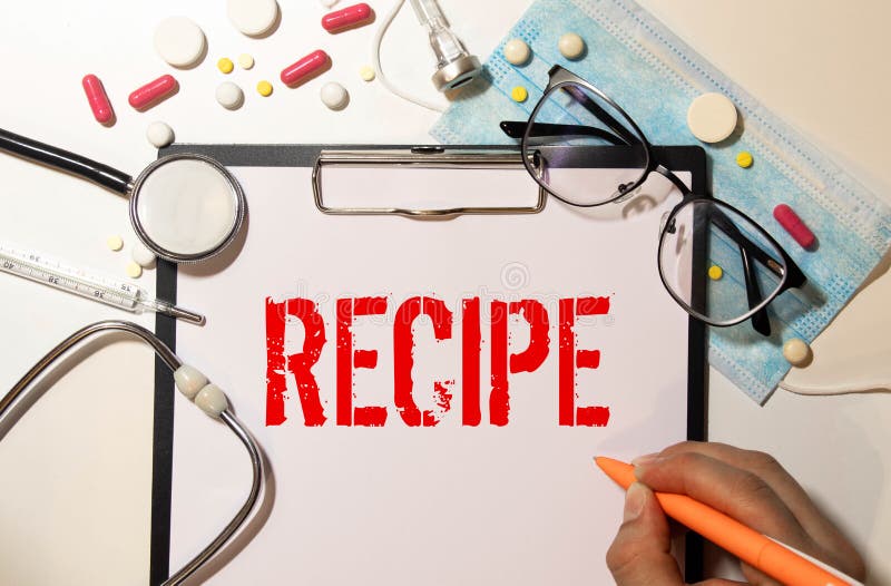 Recipes Message on White Paper Index Cards with a Fork on Wood Stock ...