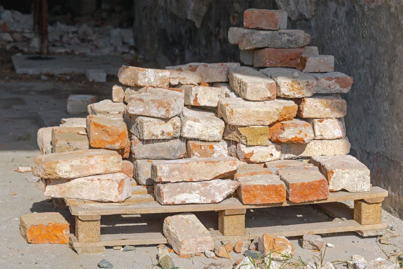 Reclaimed Bricks Pallet stock photo. Image of equipment - 393601260
