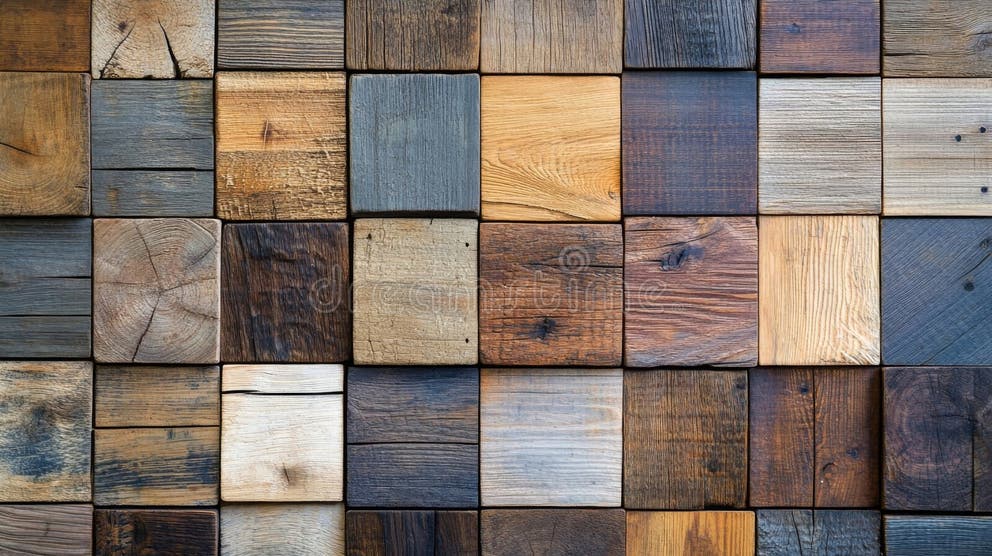 Reclaimed Wood Blocks Create a Rustic Wall Design Stock Illustration ...