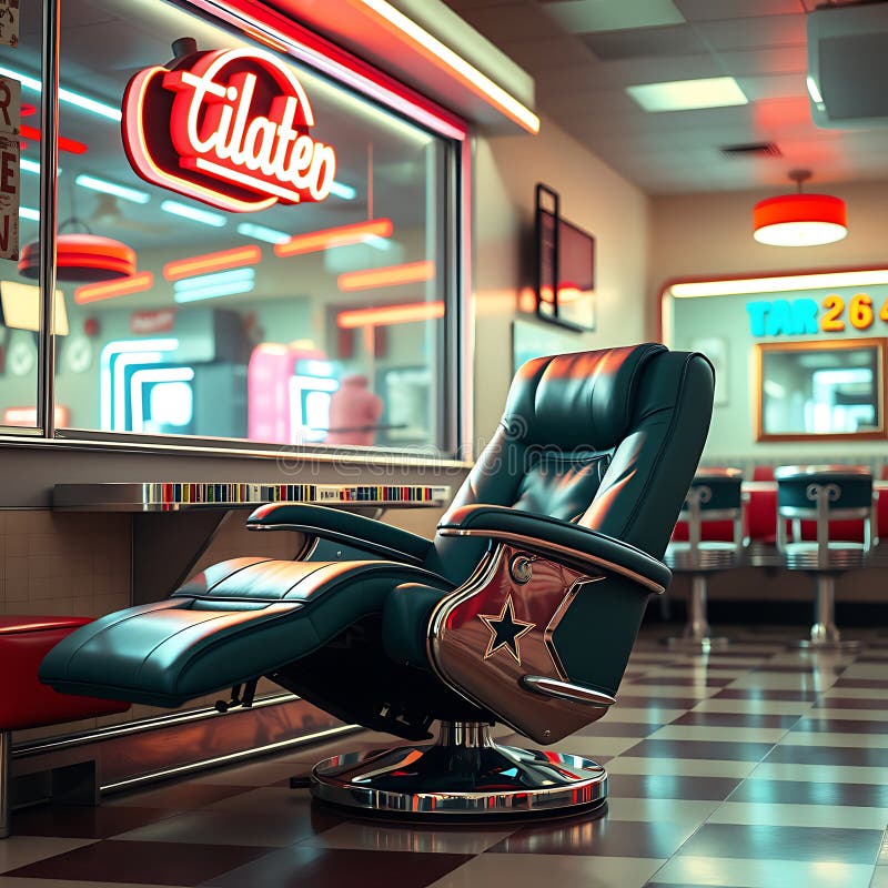 A Recliner in a Retro Diner Setting with Bright Neon Lights and a Shiny ...