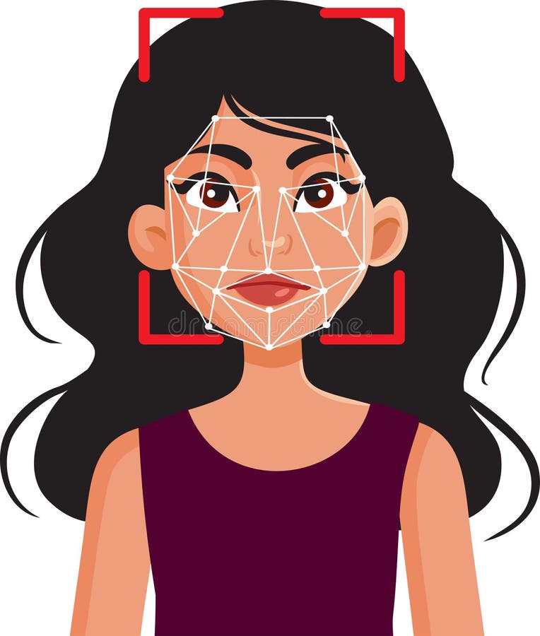 Facial Recognition with Checkmark on Female Face Vector Illustration ...
