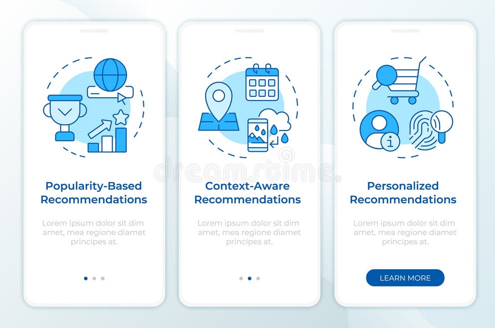 Recommendation Methodologies Blue Onboarding Mobile App Screen Stock ...