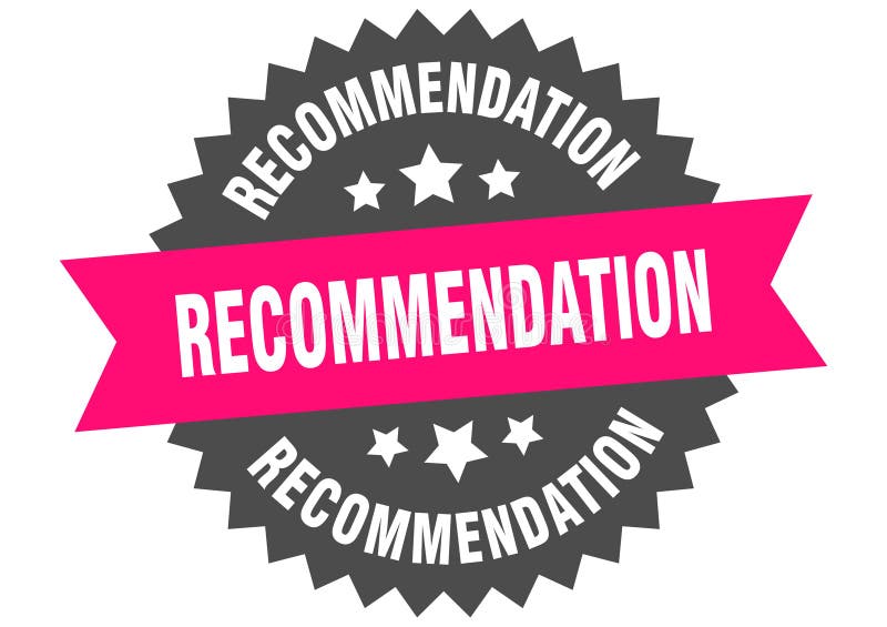 Recommendation. Recommendation Round Pink Label Isolated on Transparent ...
