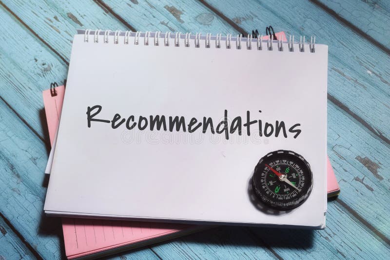 Recommendations Wording with Magnetic Compass and Book Over a Wooden ...
