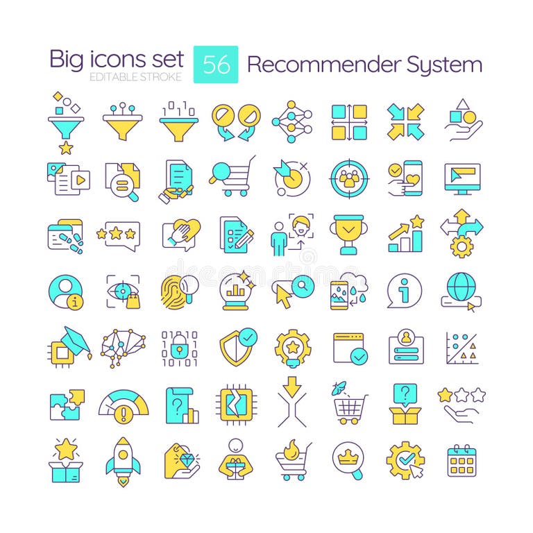 Recommender System RGB Color Icons Set Stock Vector - Illustration of ...