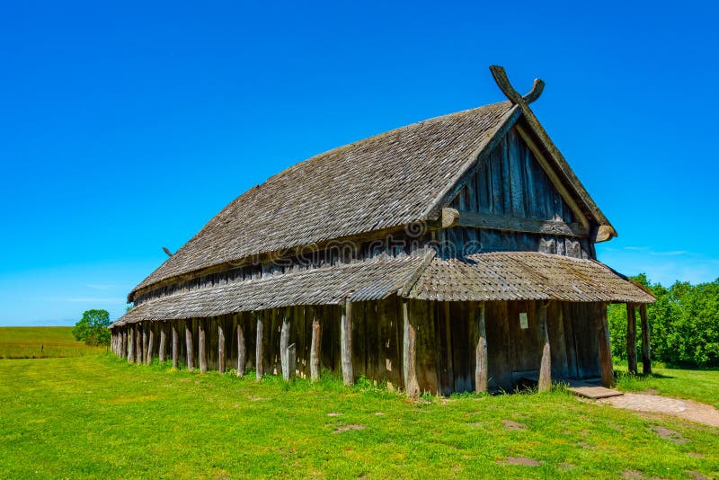 Reconstructed Long-house at Trelleborg, Denmark Stock Photo - Image of ...