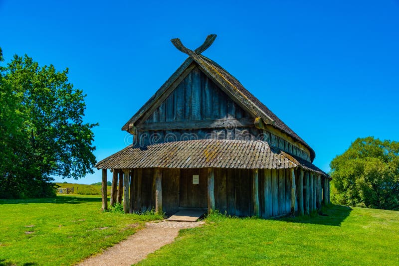 Reconstructed Long-house at Trelleborg, Denmark Stock Photo - Image of ...