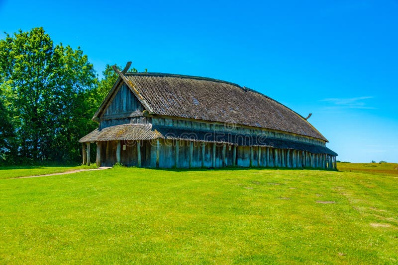 Reconstructed Long-house at Trelleborg, Denmark Stock Photo - Image of ...