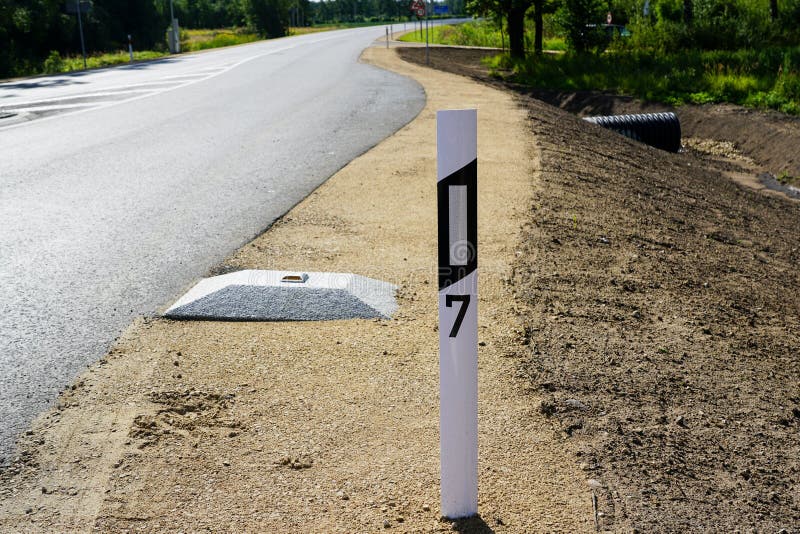 Reconstructed Road Edge with Plastic Road Post with Reflector Stock ...