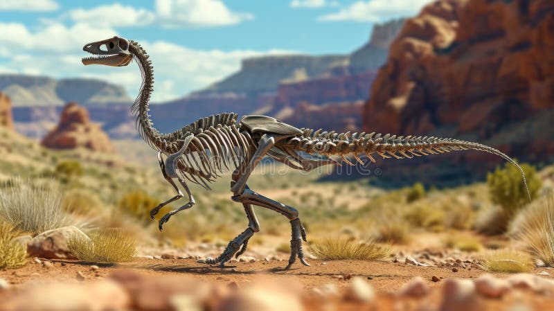A Reconstructed Skeleton of a Feathered Dinosaur Emphasizing the ...