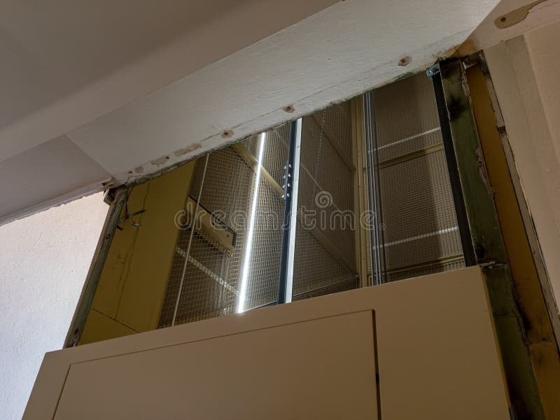Reconstruction of Elevator Shaft with Ropes and LED Lights Stock Photo ...
