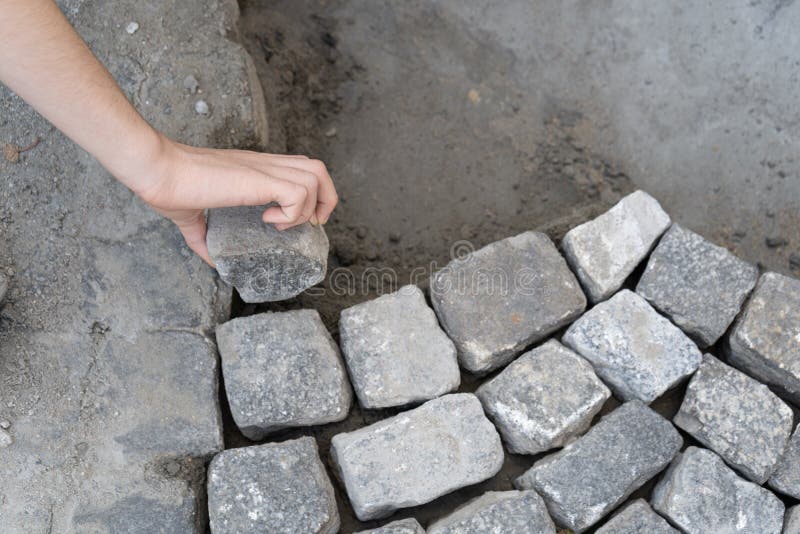 Reconstruction of Grey Old Stone Pavement, Granite Cobblestone Road ...