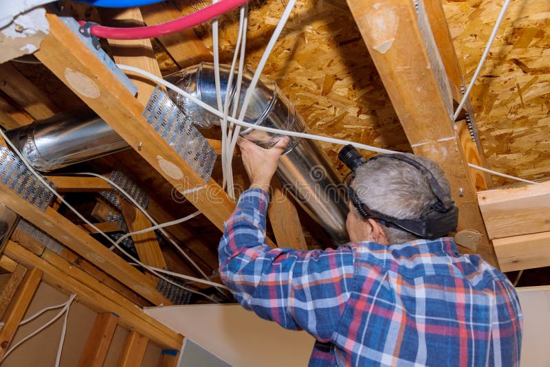 During Reconstruction Home the Install of Mounted New Ducts HVAC Vent ...