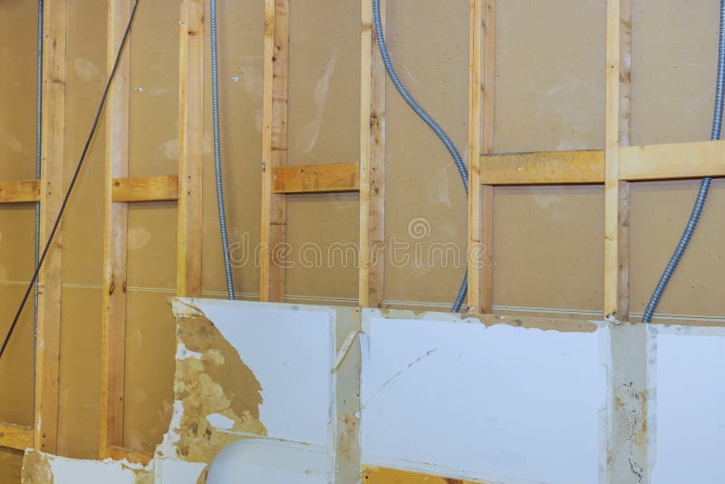 During a Reconstruction of House Removal of Old, Damaged Plasterboard ...