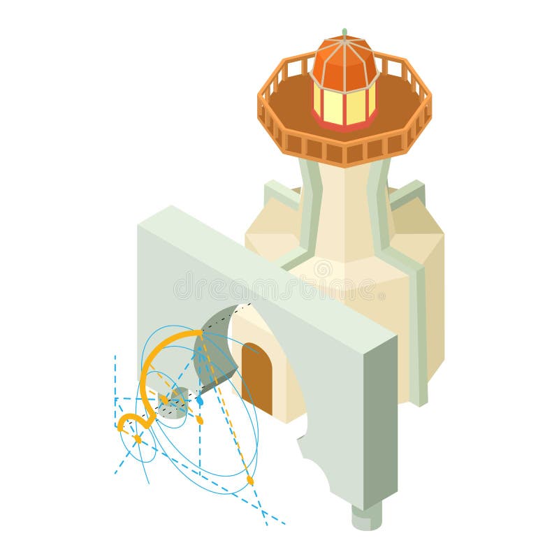 Reconstruction Icon Isometric Vector. Arch Project and Large Lighthouse ...