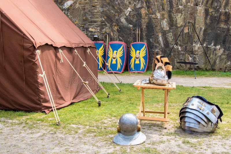 Reconstruction of a Military Camp with Tents and Armor from the Middle ...