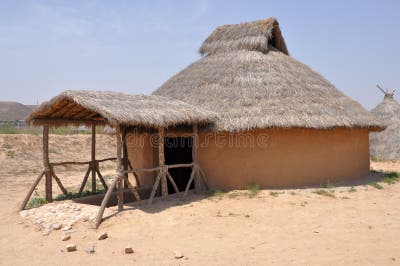 Reconstruction of Neolithic House Stock Photo - Image of neanderthal ...