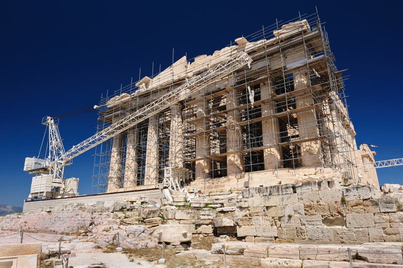 Reconstruction of Parthenon with Scaffolding in Acropolis, Athens ...