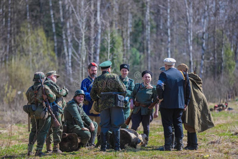 Reconstruction of the Second World War. the Soldiers are Standing in ...
