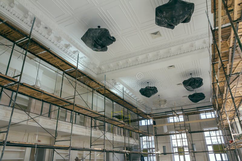 Building Scaffolding for Internal Finishing Work Stock Image - Image of ...