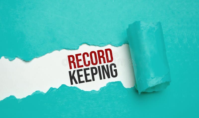 RECORD KEEPING Text on Blue Torn Paper Stock Photo - Image of ...