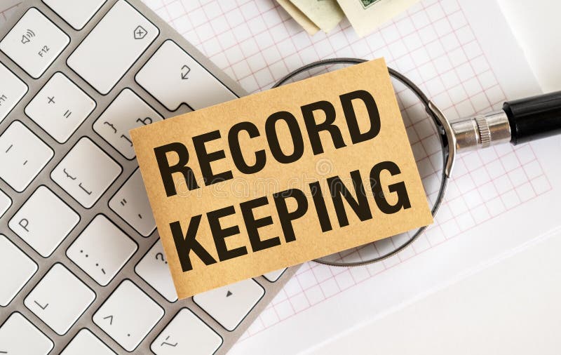 Record Keeping Text Concept on a Yellow Sticker with Money on a ...