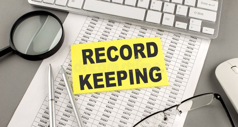 RECORD KEEPING Text Written on a Sticky on Chart with Keyboard and ...