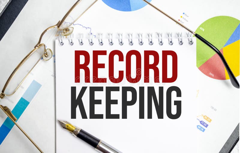 RECORD KEEPING Word on Notepad with Glasses and Chart Stock Photo ...