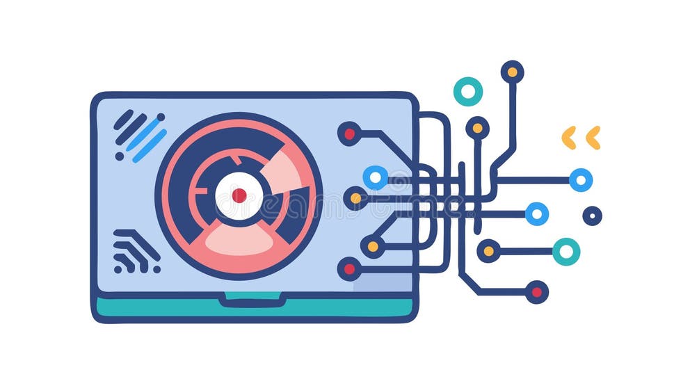 Record Player with Digital Circuits, Music Tech, Vector Design ...