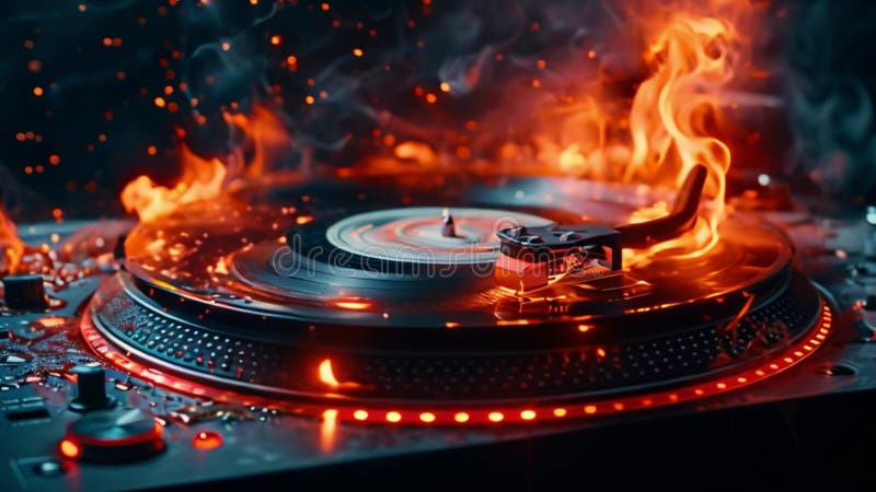 Record Player Engulfed in Flames Stock Video - Video of instrument ...