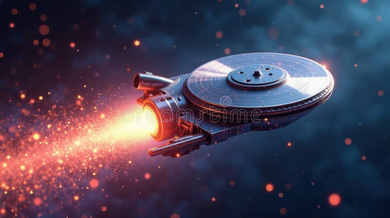 Record Player Spaceship Blasting through Space Stock Illustration ...