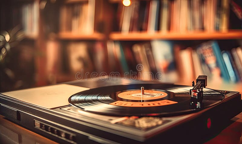 Record Player on Wooden Table Stock Illustration - Illustration of ...