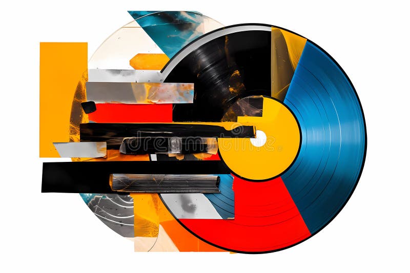 A Record with a Red Yellow and Blue Label that Magazine Collage Style ...