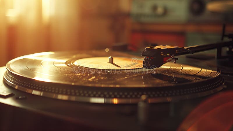 Record Spinning Turntable,illuminated by Warm Sunlight.Retro Backdrop ...