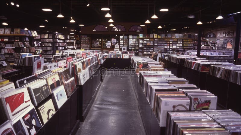 A Record Store in the 1990s with Rows of Vinyl Records Displayed ...