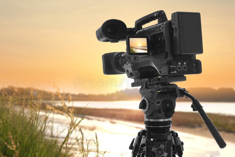 Recording Beautiful View of Landscape on Video Camera Stock Image ...