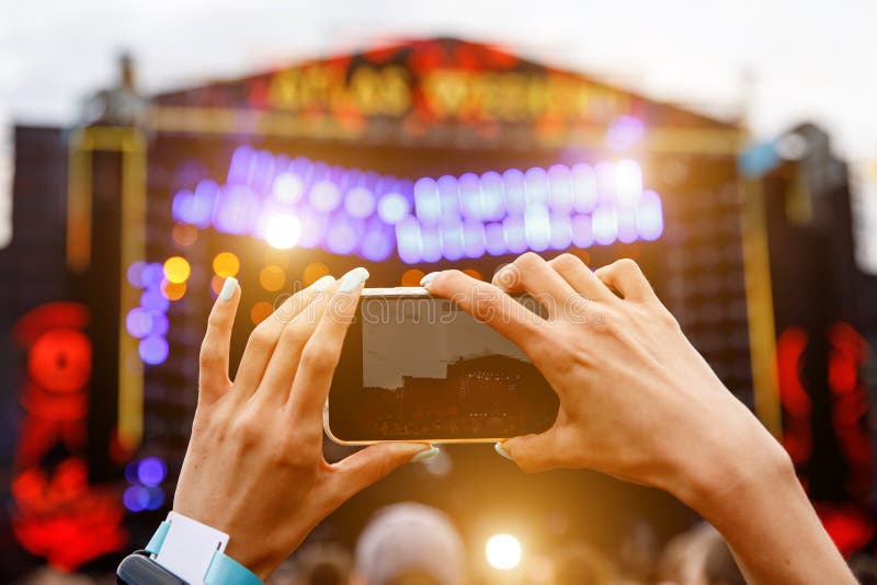 Recording a Concert on a Mobile Phone, Outdoor Stage Stock Photo ...