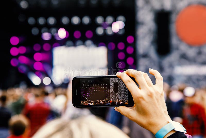 Recording a Concert on a Mobile Phone, Outdoor Stage Stock Image ...