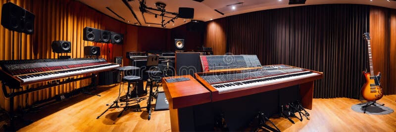 Recording Control Room Complete with Mixing Desk Amplifier Piano Guitar ...