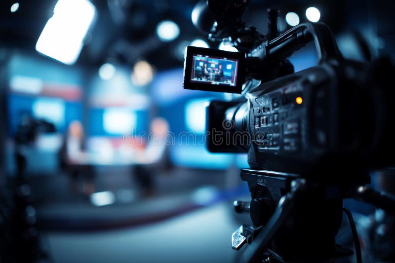 Recording an Interview on Camera in a Television Studio with a Blurred ...