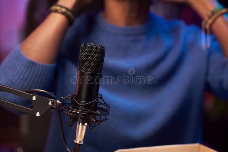 Recording Podcast Session with Professional Microphone Stock Image ...