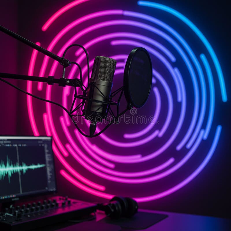 Recording Setup Featuring a Condenser Microphone with a Pop Filter ...