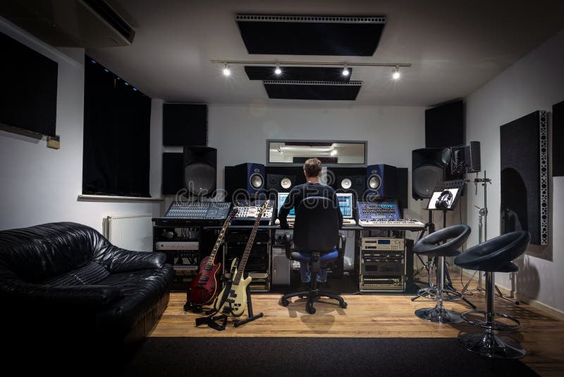 Recording Studio with Instruments and Engineer Stock Image - Image of ...
