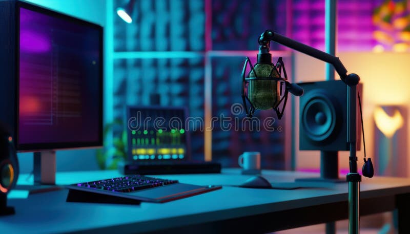 Cozy Recording Studio Setup with Microphone and Computer in Vibrant ...