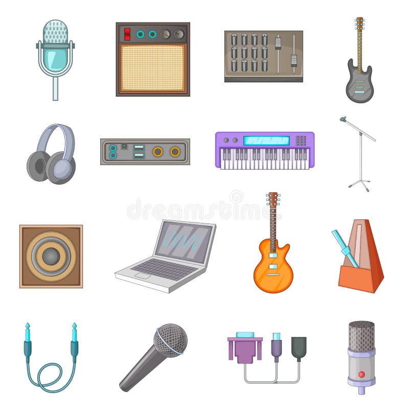 Recording Studio Icons Set, Cartoon Style Stock Vector - Illustration ...