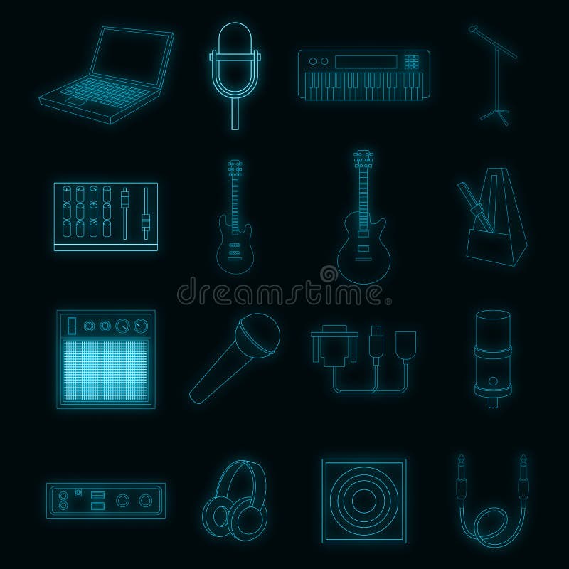 Recording Studio Icons Set Vector Neon Stock Vector - Illustration of ...