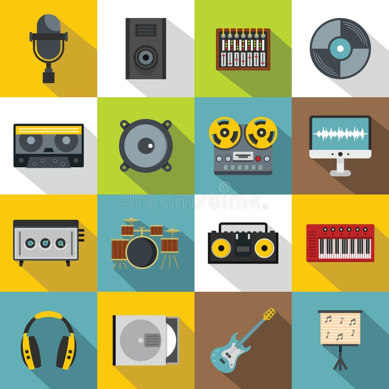 Recording Studio Items Icons Set, Flat Style Stock Vector ...